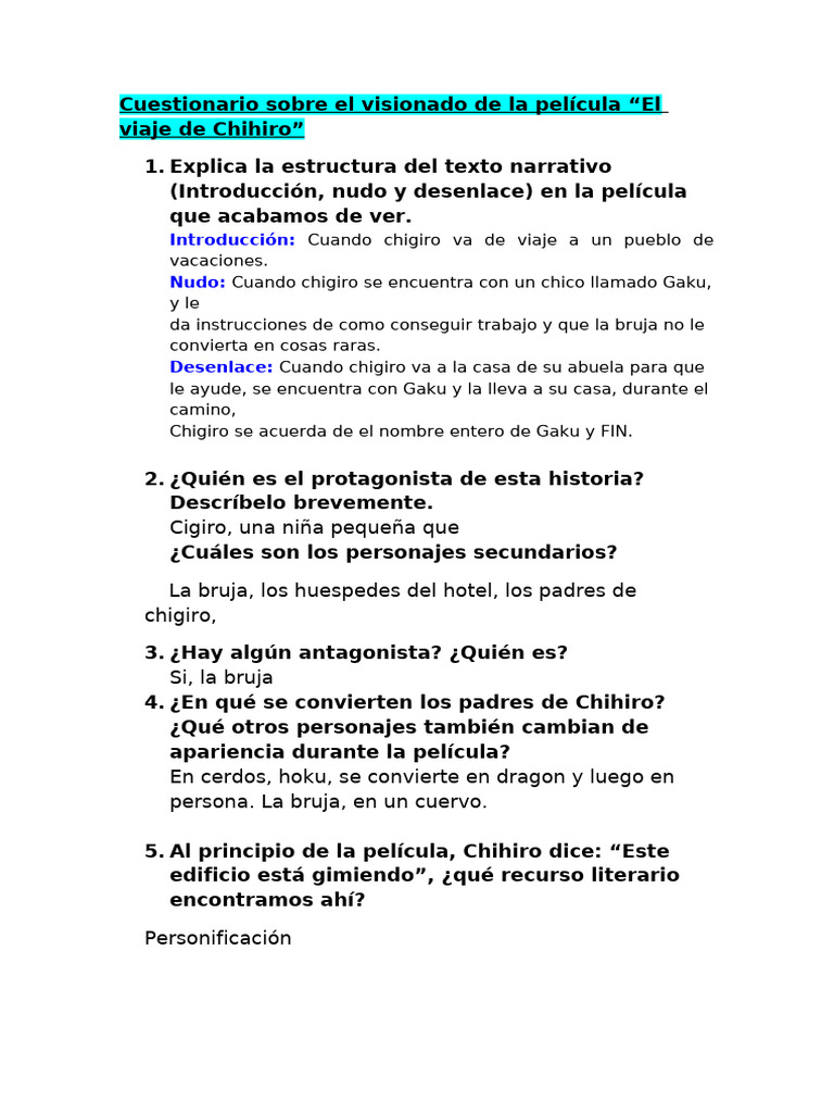 Chihiro y la Bruja: Análisis Narrativo | PDF