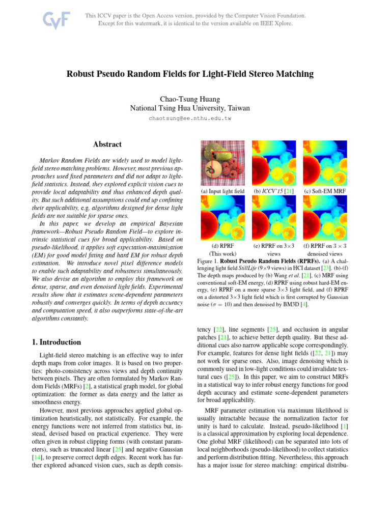 Robust Pseudo Random Fields for Depth Estimation | PDF | Mean Squared ...