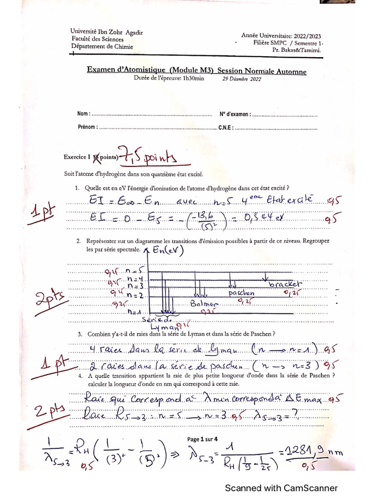 Correction examen ATOM SN 2023 | PDF