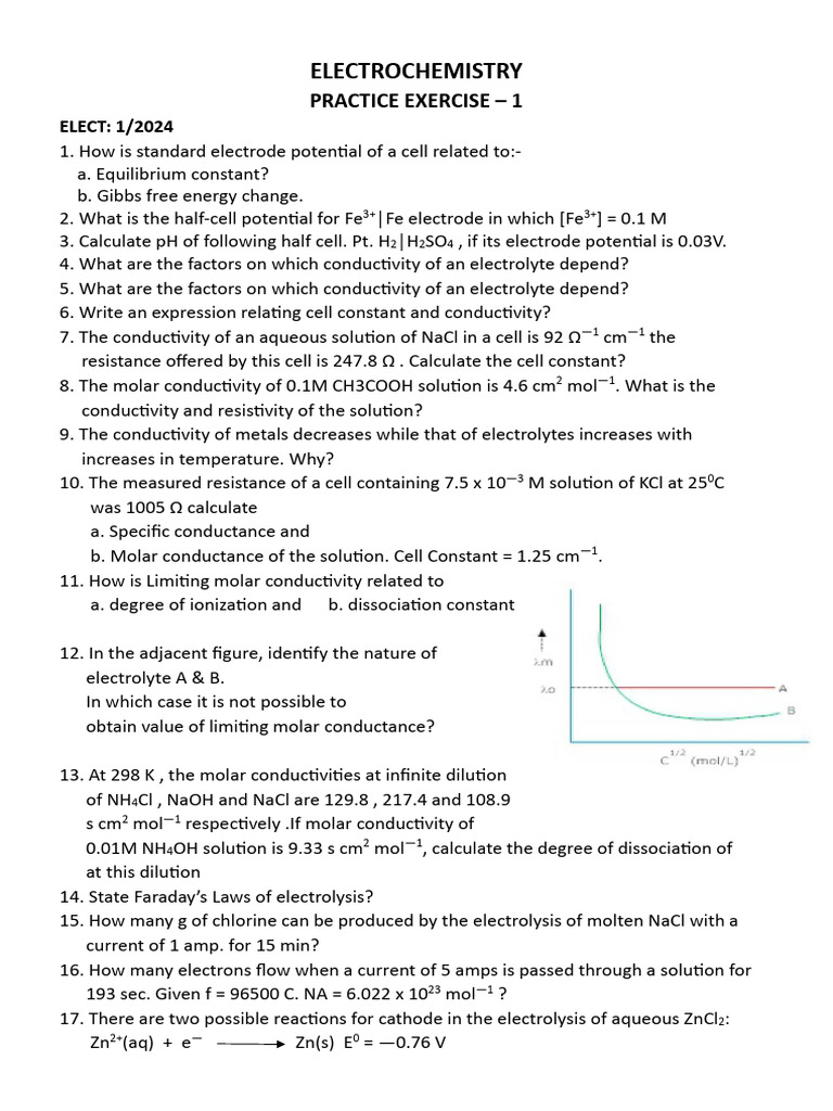 Electrochemistry Practice Ex 1 - 2024 | PDF | Electrochemistry | Chemical Substances