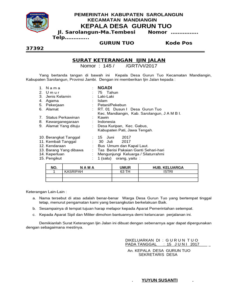 Surat Keterangan Ijin Jalan | PDF