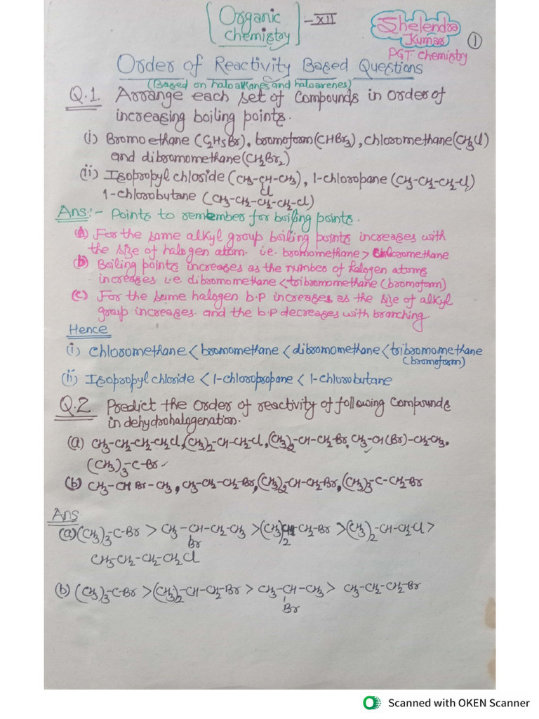 Order of Reactivity Based Questions Xii by Shelendra Kumar | PDF