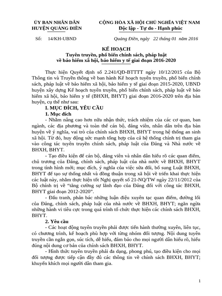 KH Tuyen Tuyen Pho Bien Chinh Sach Ve Bhyt BHXH | PDF