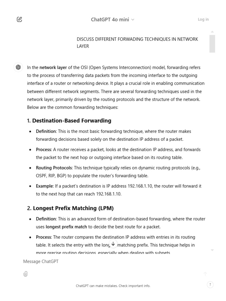 Network Layer Forwarding Techniques Explained | PDF