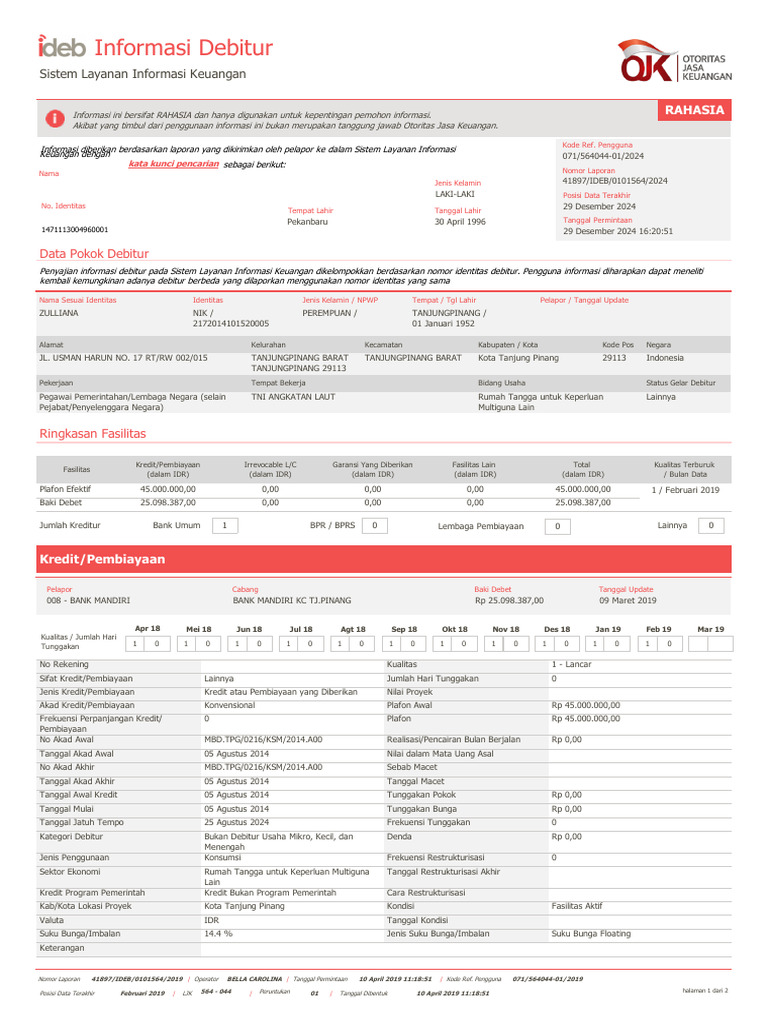 Laporan Informasi Debitur Rahasia | PDF