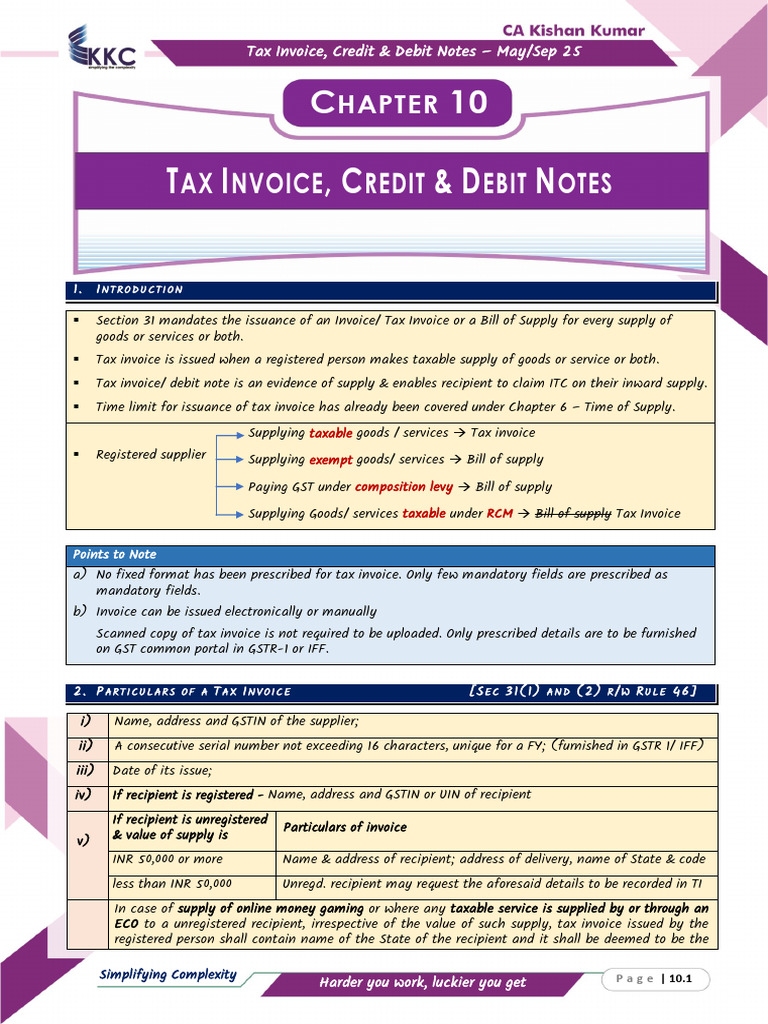 GST Chalisa CH 10 - Tax Invoice, Credit and Debit Notes by CA Kishan ...