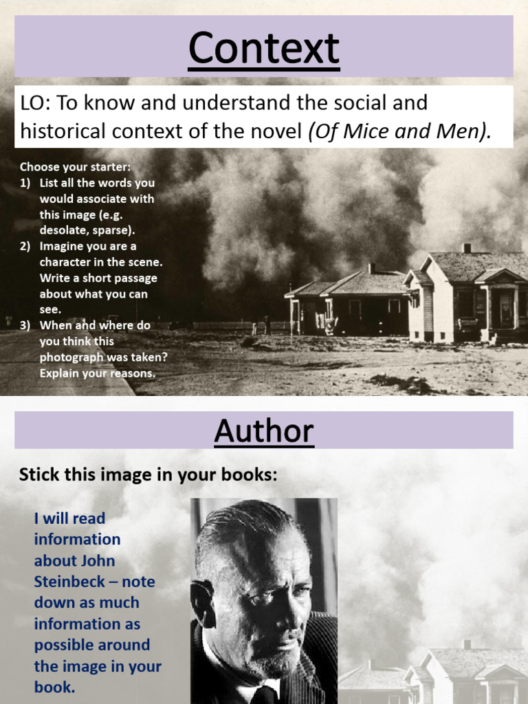 Of Mice and Men Lesson One Context | PDF | John Steinbeck | American Dream