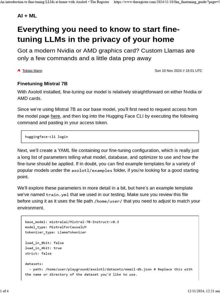 An introduction to fine-tuning LLMs at home with Axolotl #5 • The Register | PDF | Computer ...