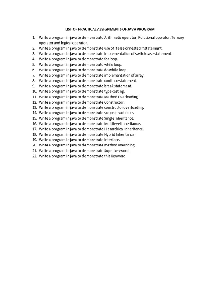 List of Practical Java Program | PDF