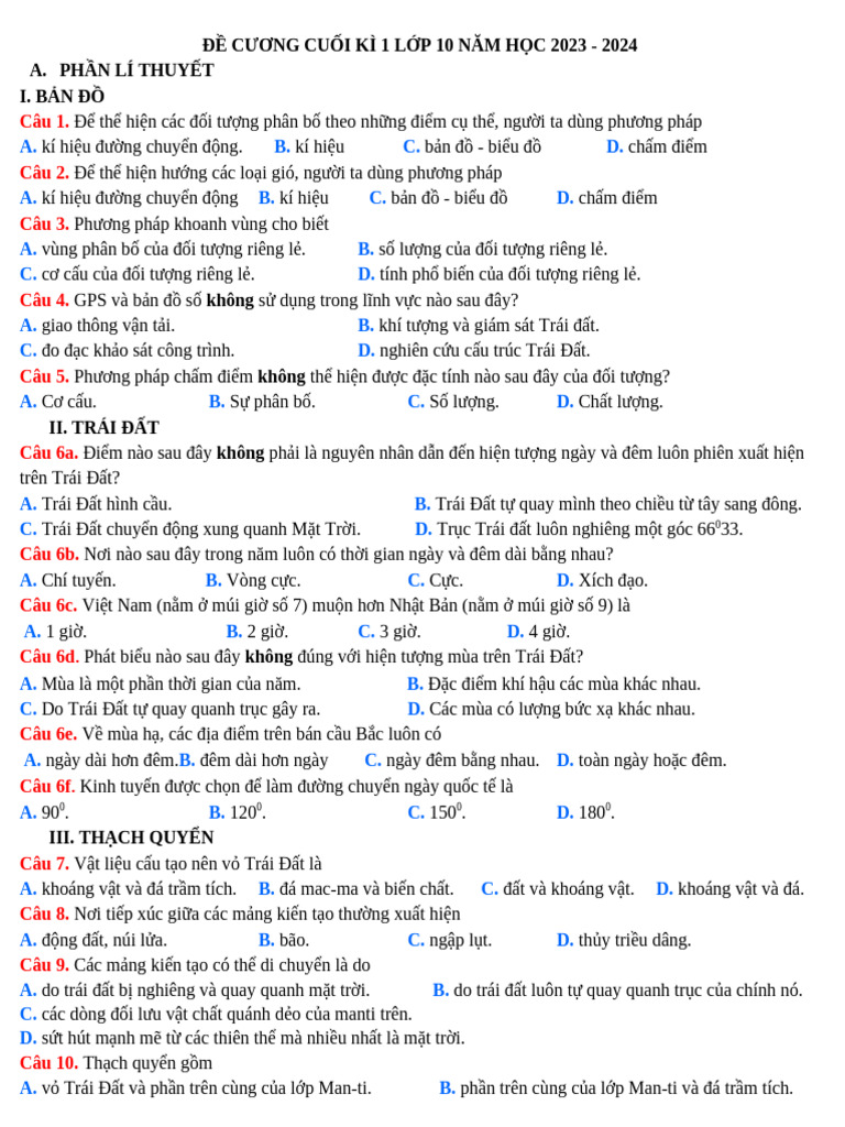 De-cuong-on-tap-HK1-Dia-li-10 | PDF