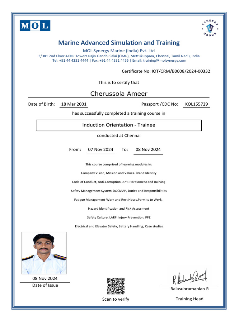 CherussolaAmeer2644 Crew Certificate (1) | PDF