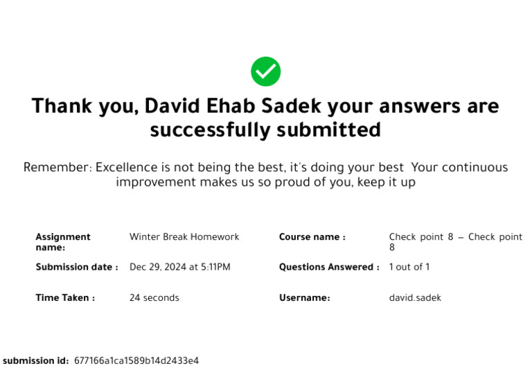 Winter Break Homework Submission Confirmation | PDF