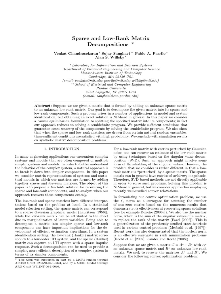 sparse and low rank | PDF | Matrix (Mathematics) | Linear Algebra