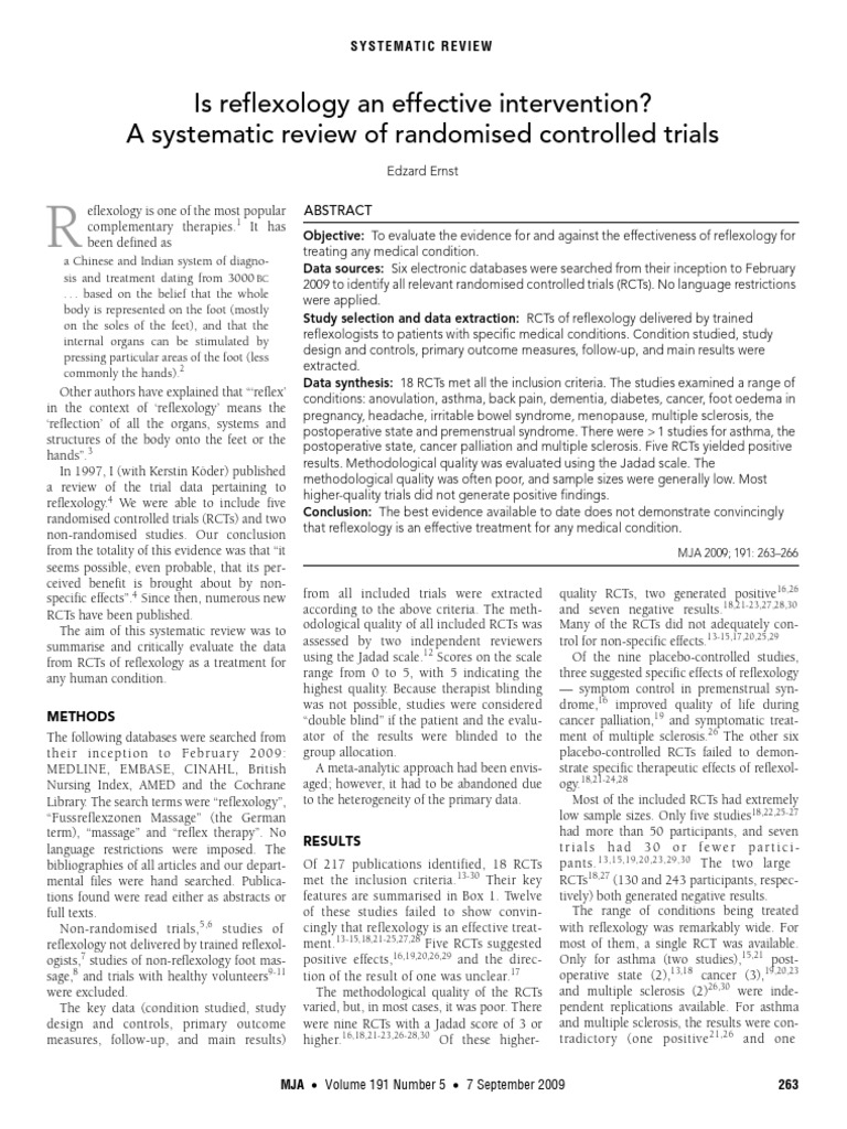 Reflexology's Efficacy: A Review | PDF | Randomized Controlled Trial ...