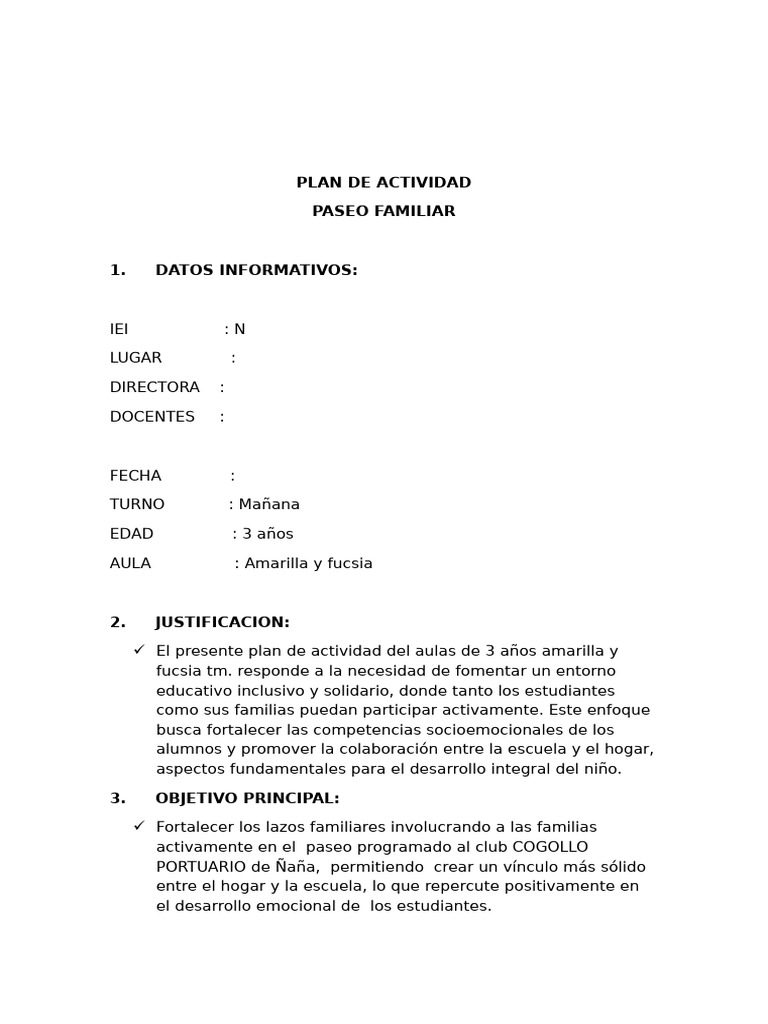 Plan de Actividad Paseo | PDF