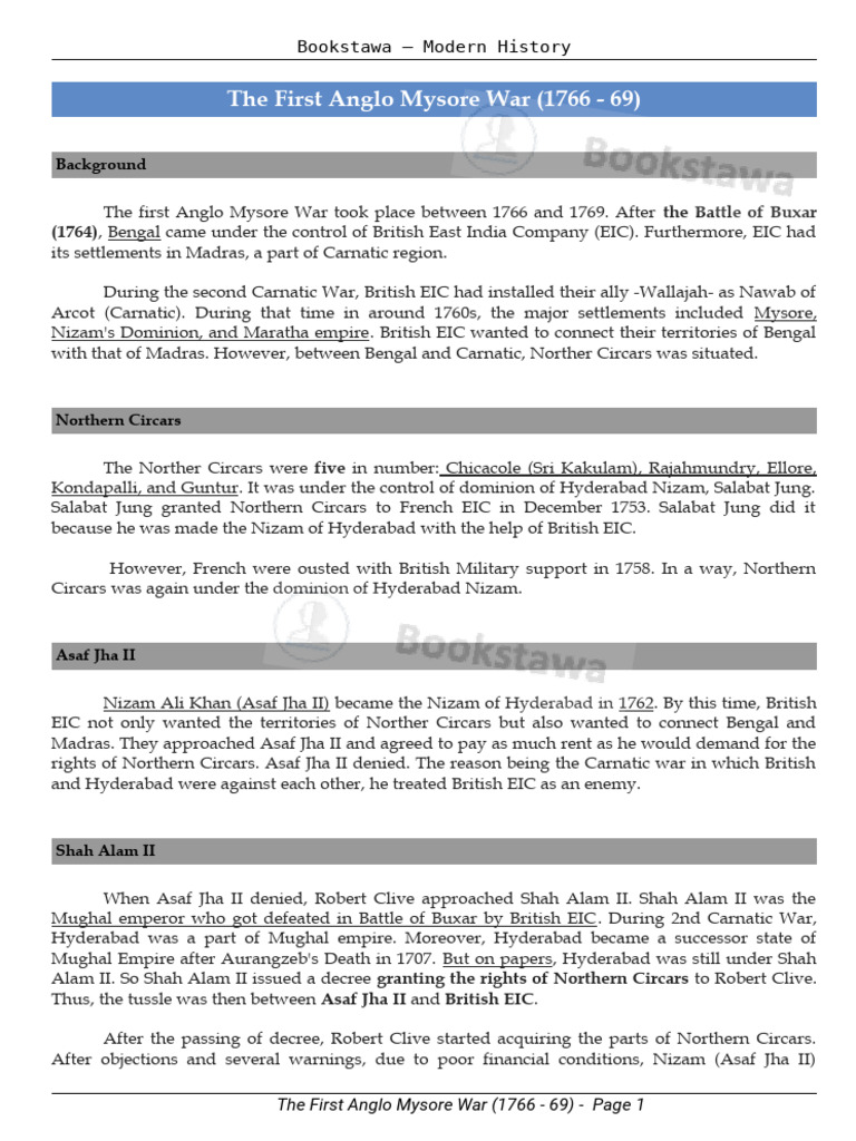 First Anglo Mysore War Merged | PDF