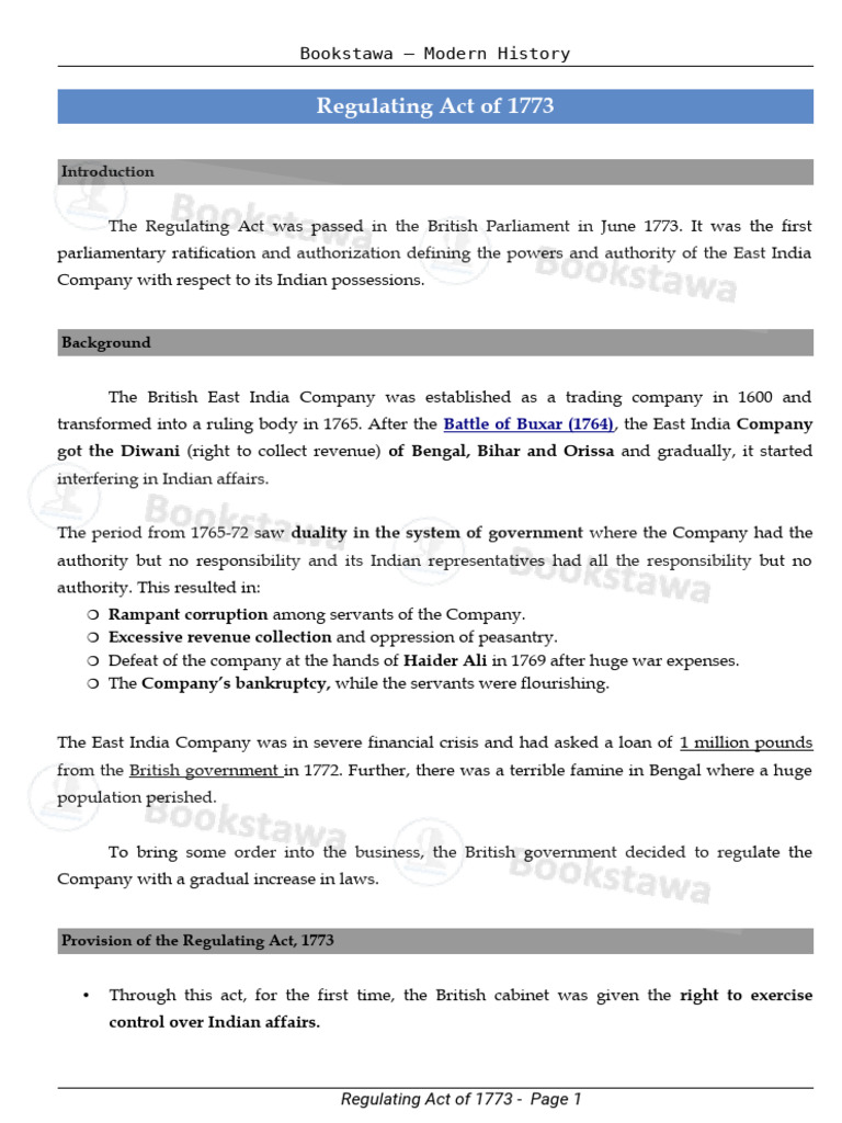 Regulating Act of 1773 | PDF | British Raj | Judge