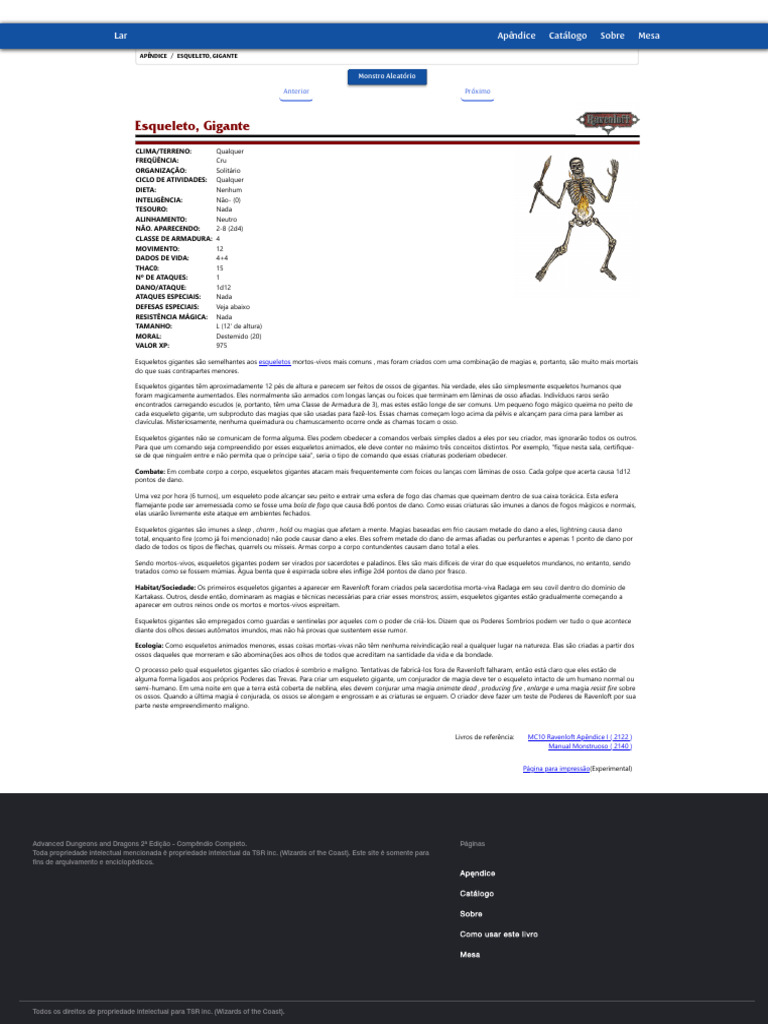 Esqueleto, Gigante - AD&D Complete Compendium | PDF | Esqueleto