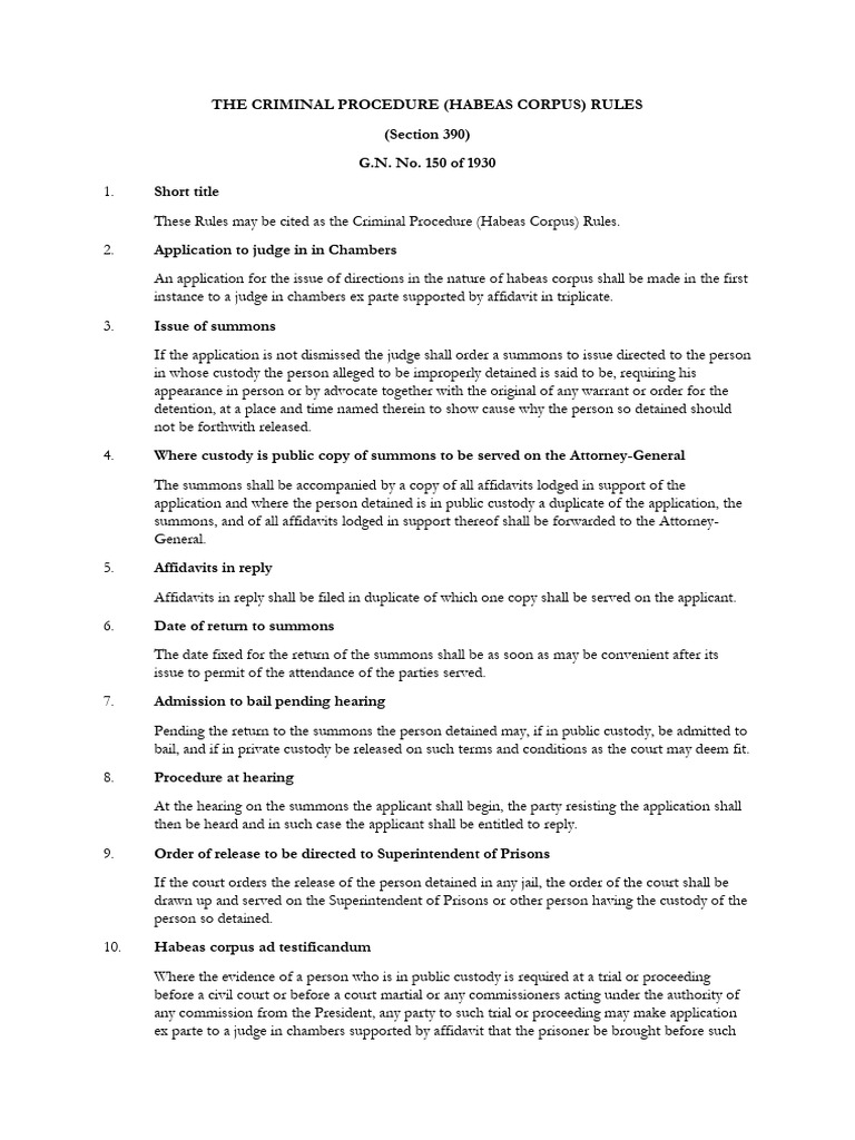 THE CRIMINAL PROCEDURE - Habeas Corpus Rules-1 - 112509 | PDF | Habeas Corpus | Criminal ...