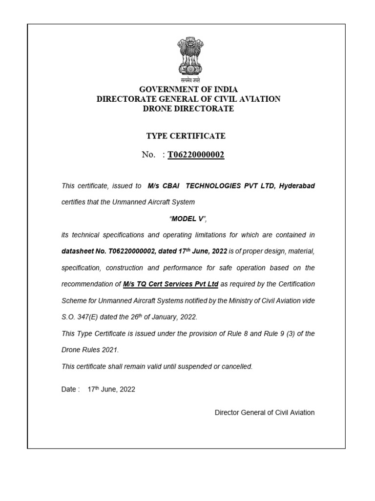 Type Certificate for UAS Model V | PDF | Unmanned Aerial Vehicle | Aviation