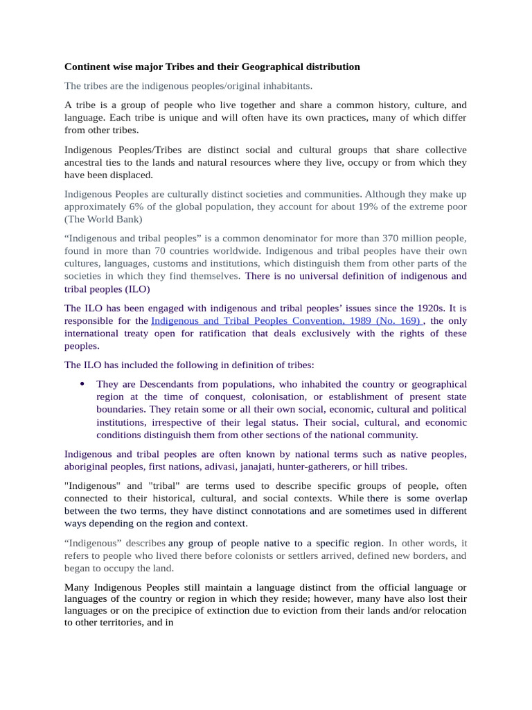 Students - Continent Wise Major Tribes and Their Geographical Distribution | PDF | Indigenous ...