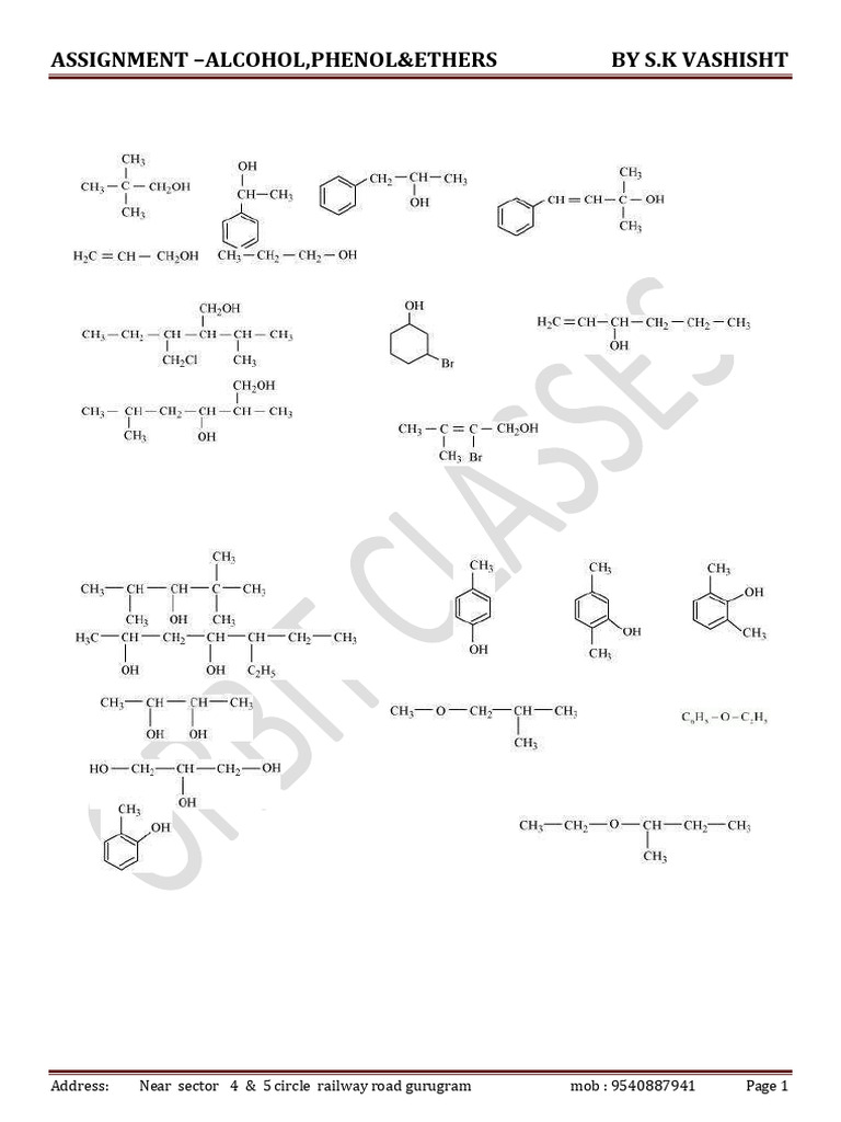 ASSIGNMENT ALCOHOL,PHENOL& ETHERS 12TH (3) | PDF | Ether | Ethanol