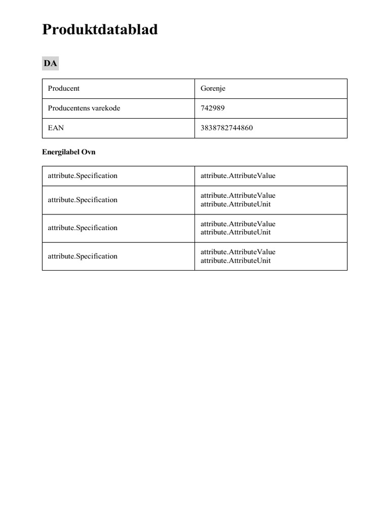 Produktdatablad: Energilabel Ovn | PDF