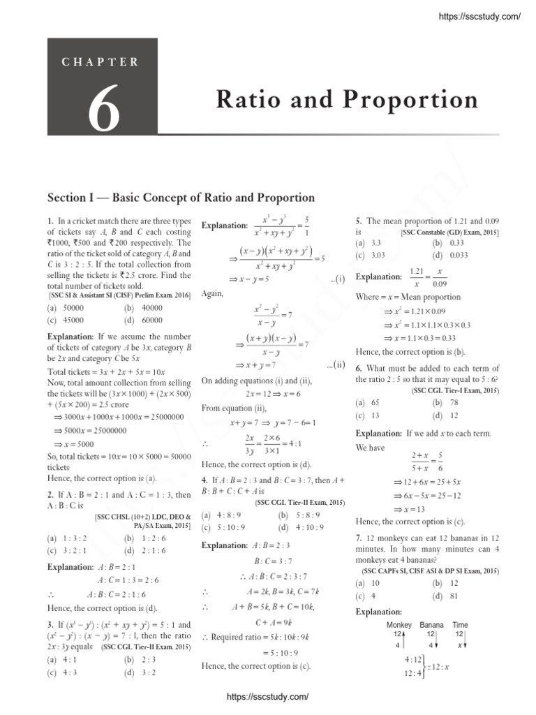 SSC Mathematics Previous Year Solved Paper Ratio and Proportion ...