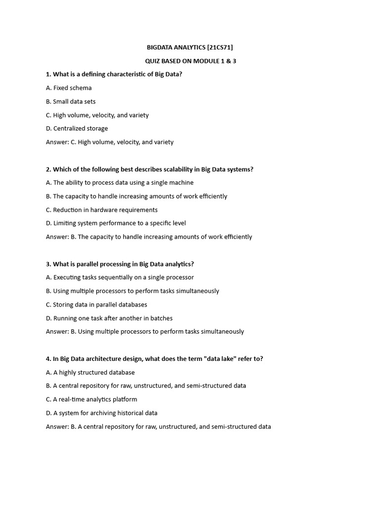 bda quiz QA | PDF | No Sql | Databases