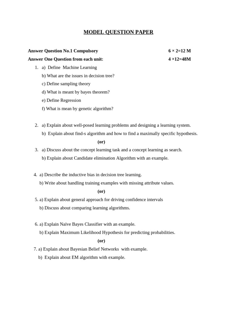 Machine Learning Model Question Paper | PDF | Machine Learning ...