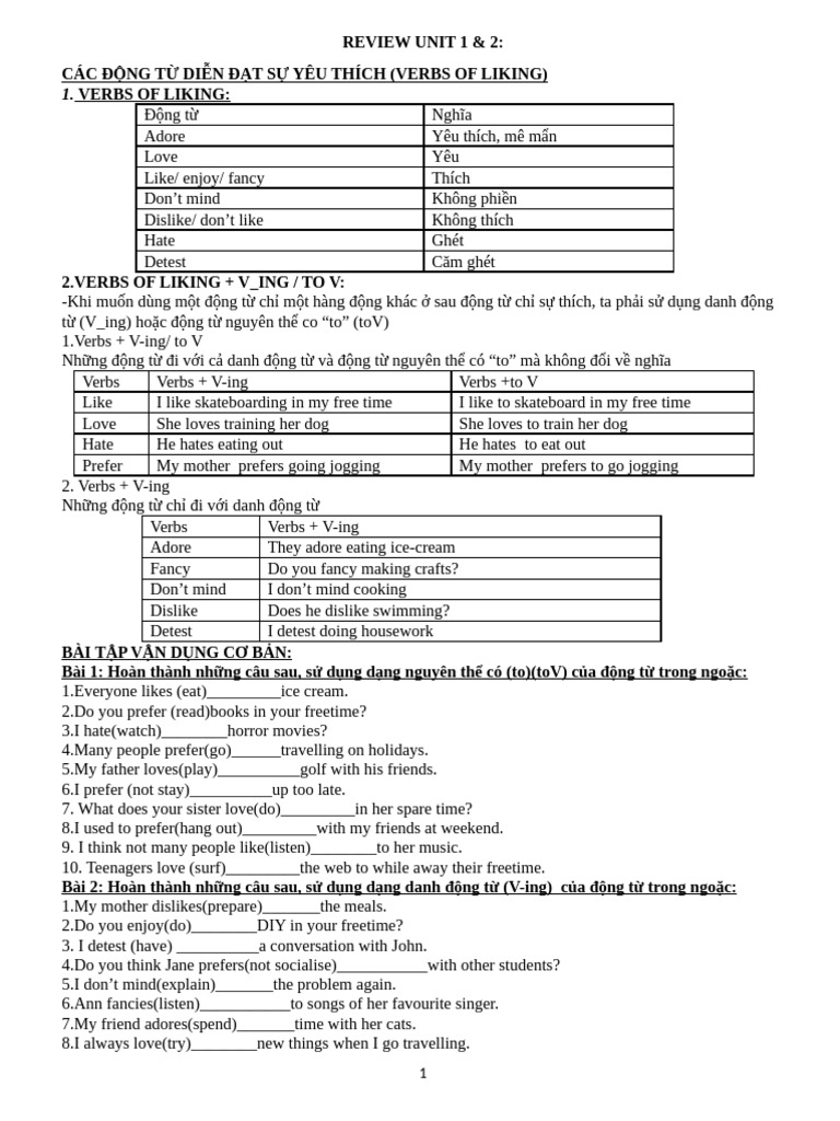Review Unit 1 & 2 | PDF