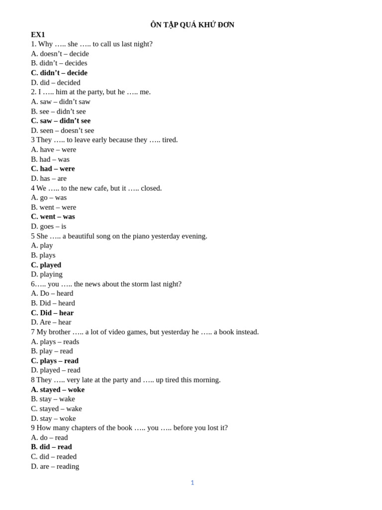ÔN TẬP QUÁ KHỨ ĐƠN (U9) | PDF