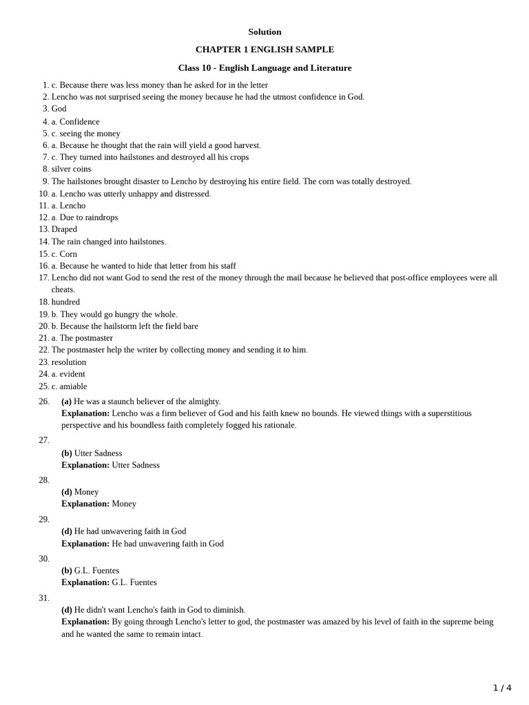 English Class 10 WS Sample Solutions | PDF | Hail