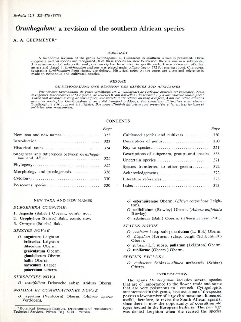 Ornithogalum A Revision of The Southern African SP | PDF | Leaf ...