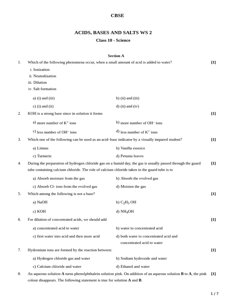 ACIDS, BASES and SALTS WS 2 (What Do All Acids and All Bases Have in ...