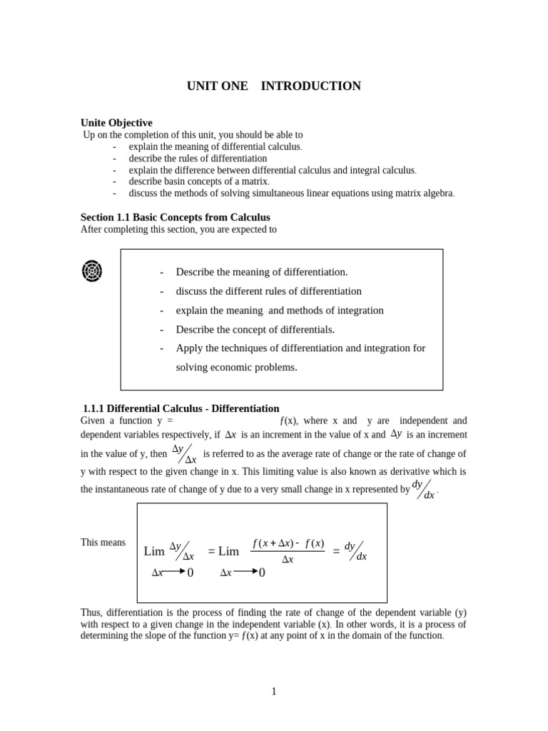 UNIT ONE1 intro | PDF | Matrix (Mathematics) | Determinant