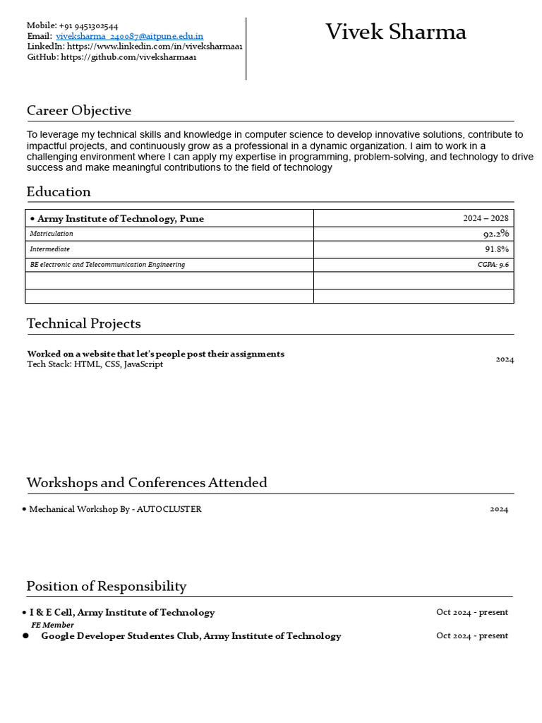 CV_Format[1] | PDF | Computing | Cognition