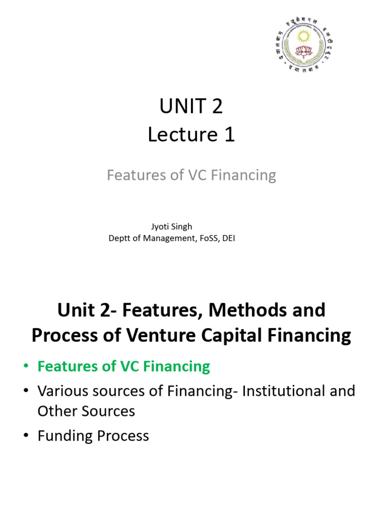 UNIT 2 Lecture 1 | PDF | Corporate Finance | Venture Capital