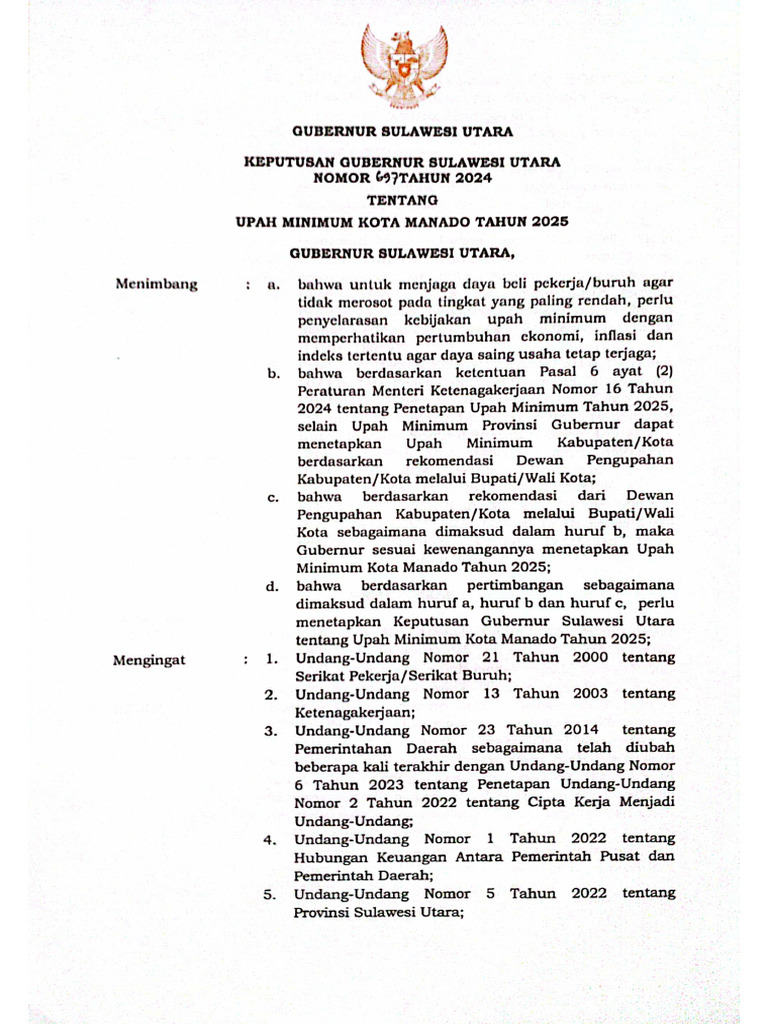 UMK Manado Tahun 2025 | PDF