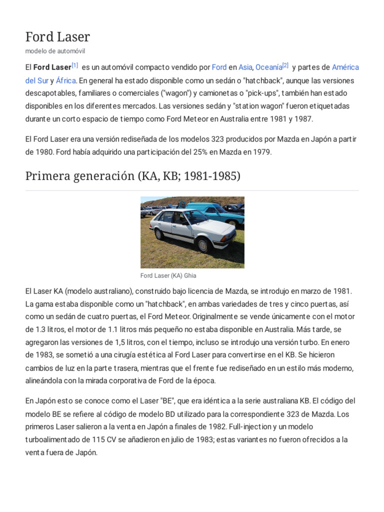 Ford Laser - Wikipedia, La Enciclopedia Libre | PDF | Vehículos con ...