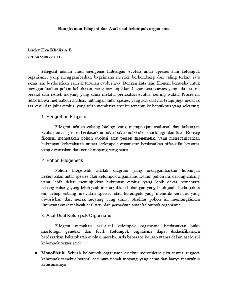 Rangkuman Filogeni Dan Asal-Usul Kelompok Organisme - Lucky Eka ...