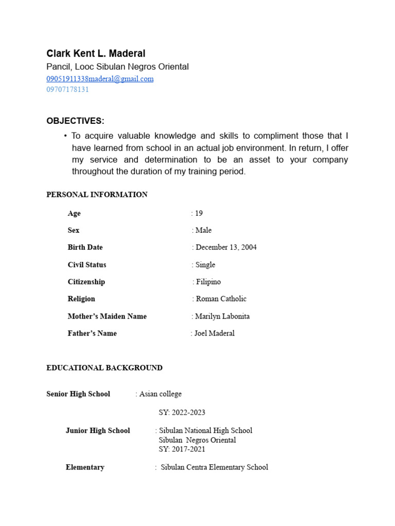 Clark Kent Maderal Resume Overview | PDF