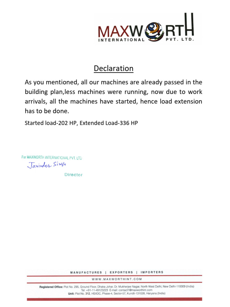 Declaration For Extension of Load-2 | PDF