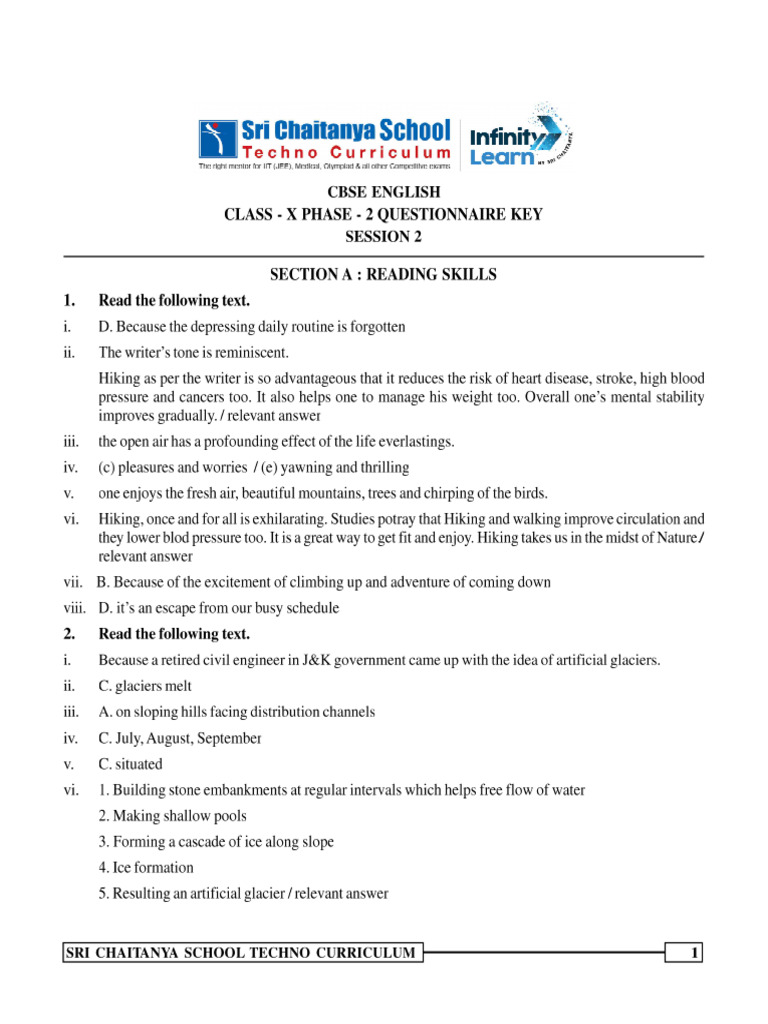 KEY CBSE Phase 2 Class - X English Session - 2 | PDF