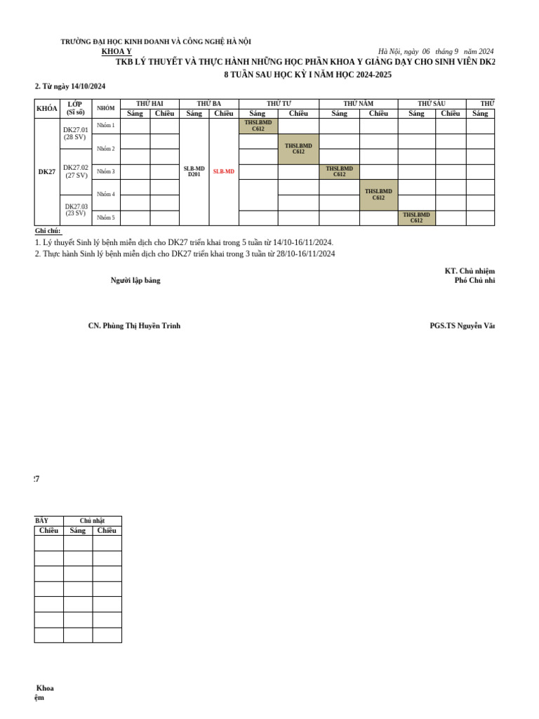 TKB 8 TUẦN SAU HỌC KỲ I NĂM HỌC 2024 2025.FIX | PDF