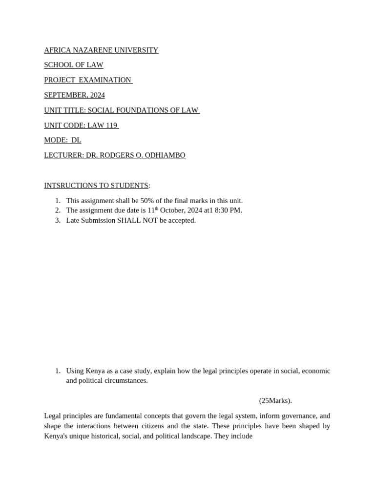 Project Assignment SFL | PDF | Natural Law | Separation Of Powers