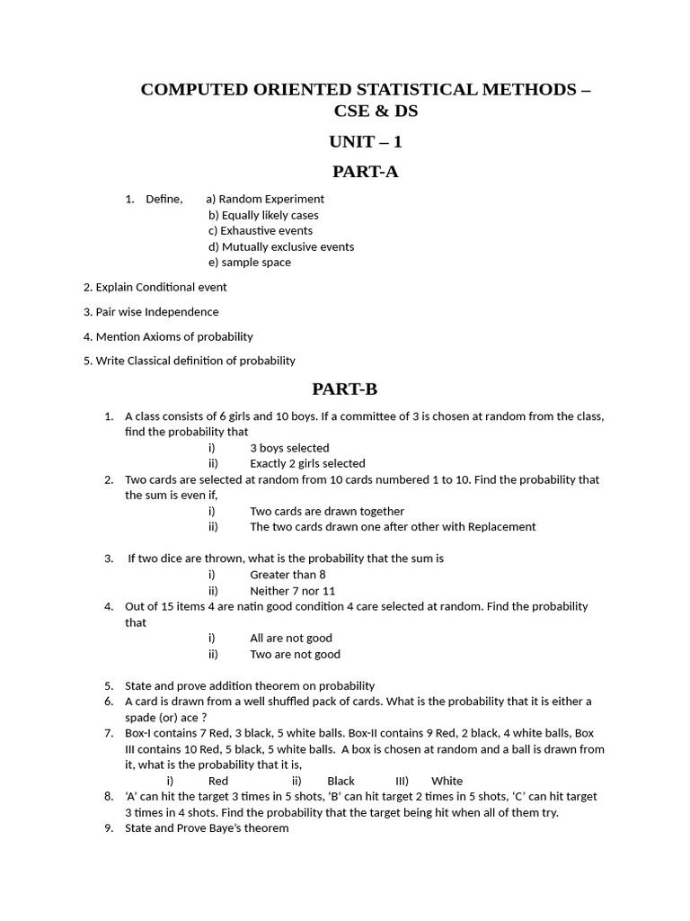 COSM QUESTION BANK | PDF | Probability And Statistics | Mathematics