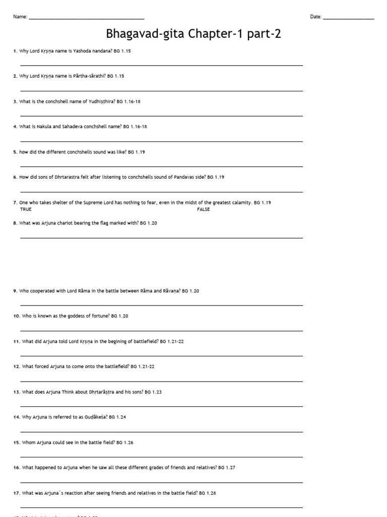 Bhagavad Gita Question Chapter-01 - Part-02 | PDF | Krishna | Hinduism