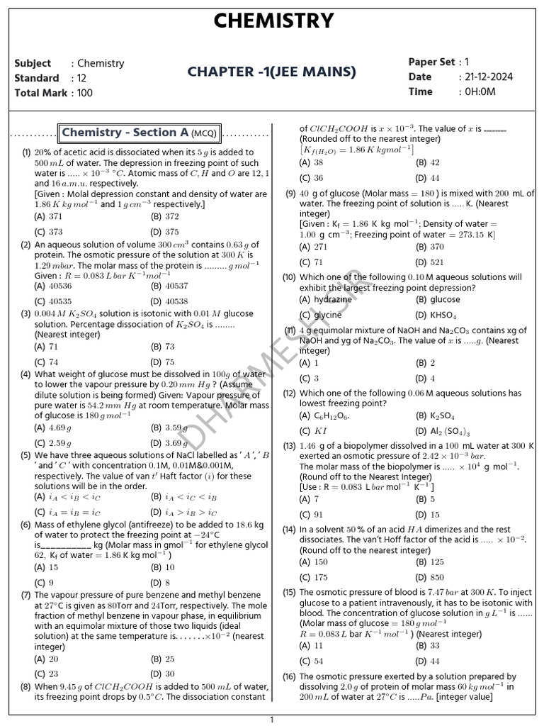 Chapter - 1 (Jee Mains) 1734756762 | PDF | Chemistry | Applied And ...