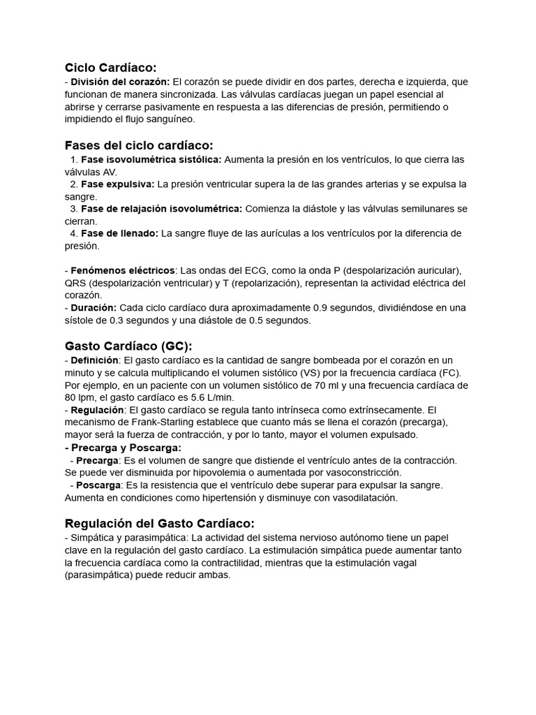 Ciclo Cardíaco y Gasto Cardíaco Explicado | PDF